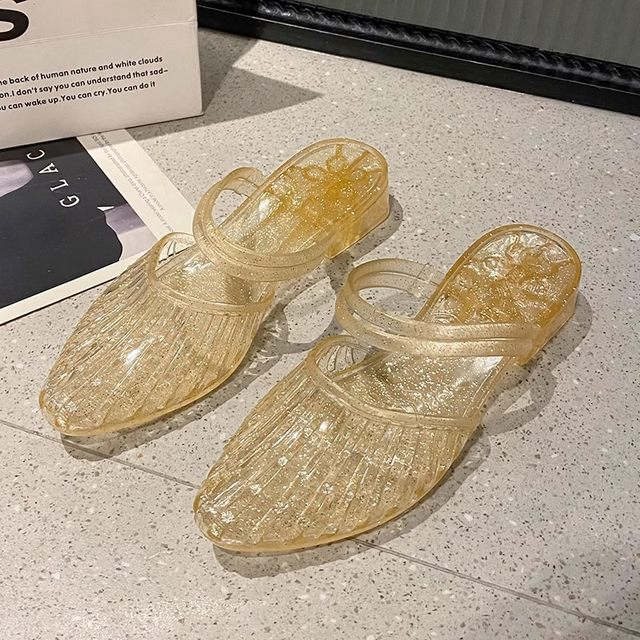 Two-wear sandals crystal plastic ins jelly transparent internet celebrity fashion women's summer ...
