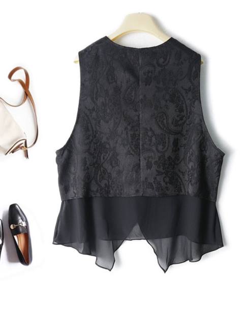 New Chinese style jacquard lace splicing chiffon vest loose version ...