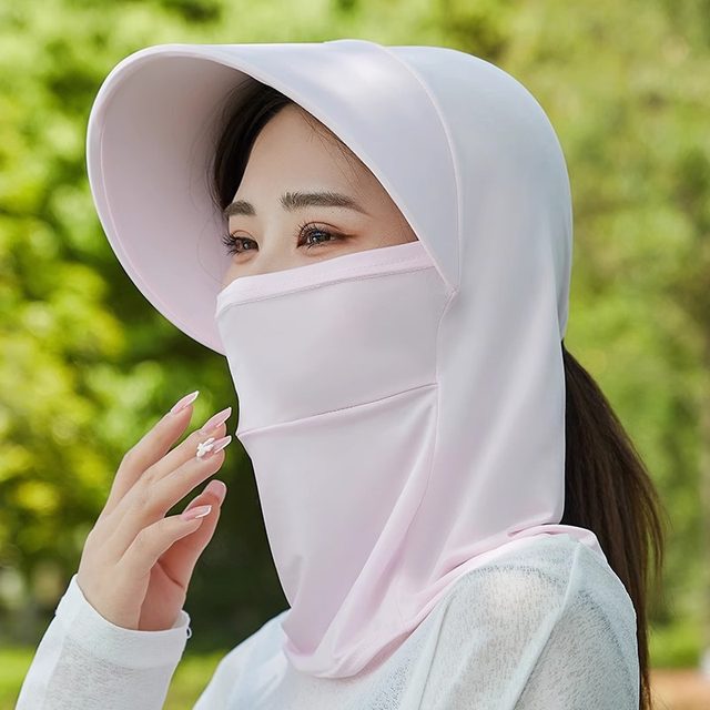 Sunscreen veil hat mask integrated women's summer ice silk mask face ...