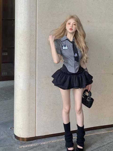 Small uniform suit for women, college-style American short-sleeved ...