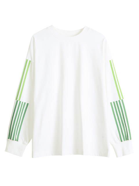 Cloud life striped print cool feeling Sorona round neck long-sleeved T ...