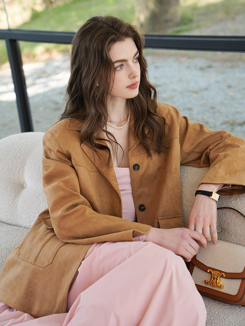 Miorastudio French retro Maillard suede flip jacket for women, high-end ...