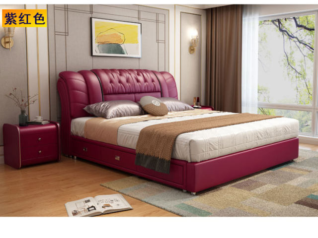 Light luxury leather bed double 2 meters wide master bedroom 1.8 meters ...
