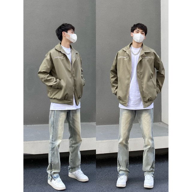 American style design tooling jacket men's spring and autumn ruffian ...