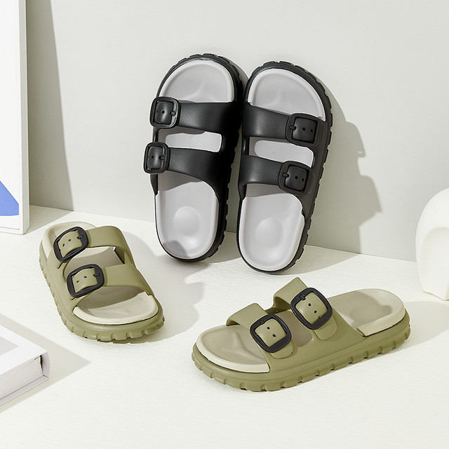 Sanfu men's double-belt adjustment buckle one-slip flops for daily life ...