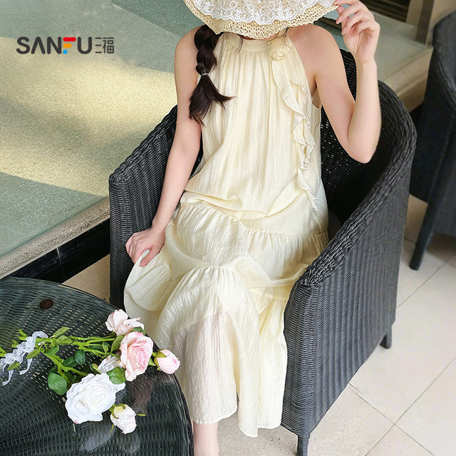 Sanfu dress 2025 summer rose streamer neck loose vacation style long ...