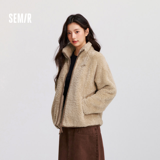 Semir jacket women's raglan sleeves coral velvet imitation lamb wool ...