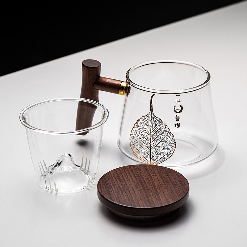 Cat Kitchen Glass Cup - Japanese Style Tea & Water Cup with Wooden Handle