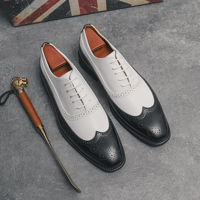 British style Brock shoes black and white men's leather shoes business ...