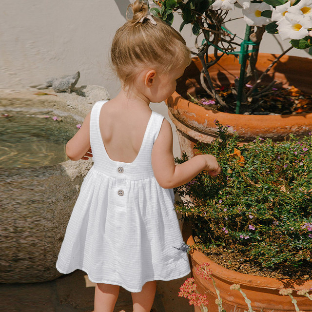 Baby girl's wide suspender skirt, summer girl's white dress, stylish A ...