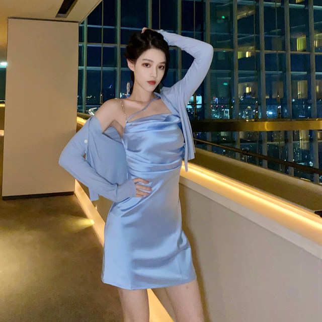 {Limited 2 % off} Saton Ice Blue Diamond Chain Weares Wear Cunning Dress Female Spring 2024 New ...