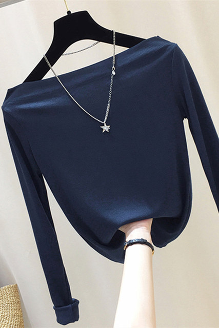 One word collar off -the -shoulder top Female early autumn new women's ...