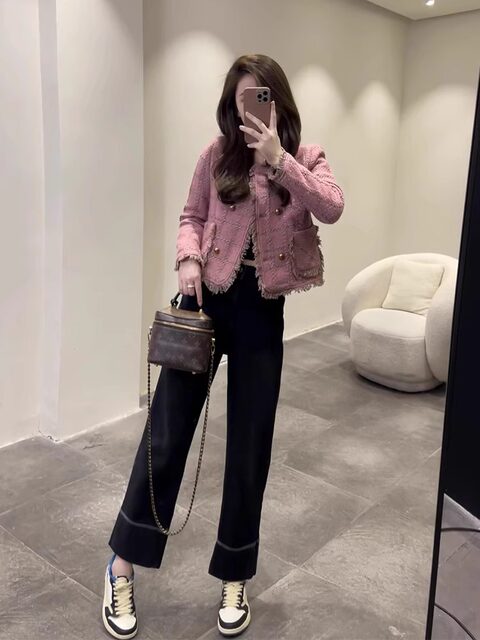Pink short jacket for women 2024 autumn versatile temperament high-end ...