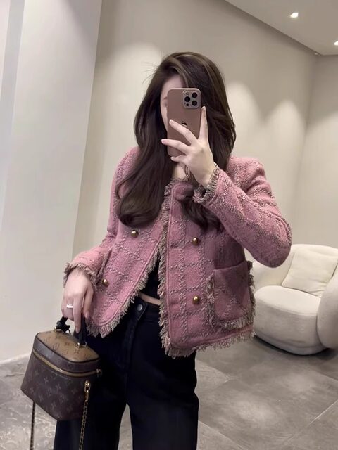 Pink short jacket for women 2024 autumn versatile temperament high-end ...