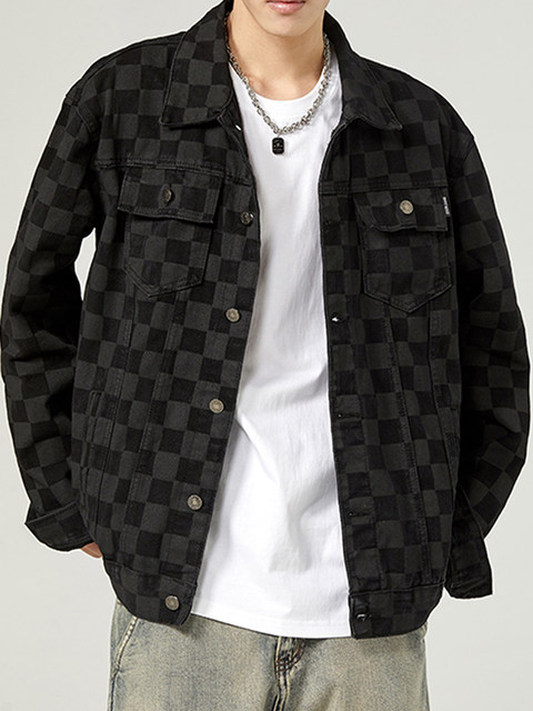 American high street jacket men's spring and autumn casual loose chess ...