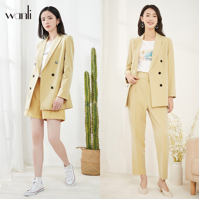 Wanli suit jacket retro dual -ribs double -breasted casual high -level ...