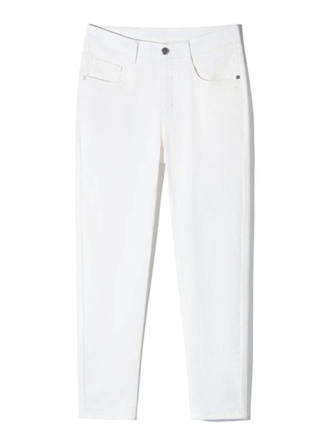 White nine-point pants men spring and summer elastic slim-fitting pants ...