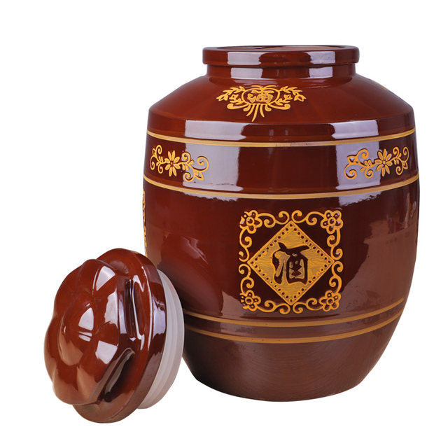 Thickened ceramic red glaze wine jar silicone lid 100Jin [Jin equals 0 ...
