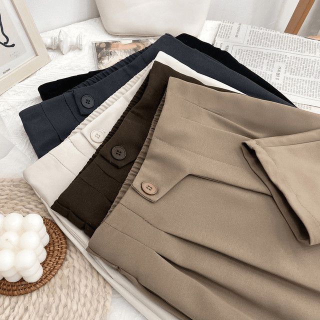 Temperature slanted buckle high waist loose small feet suit harem pants ...