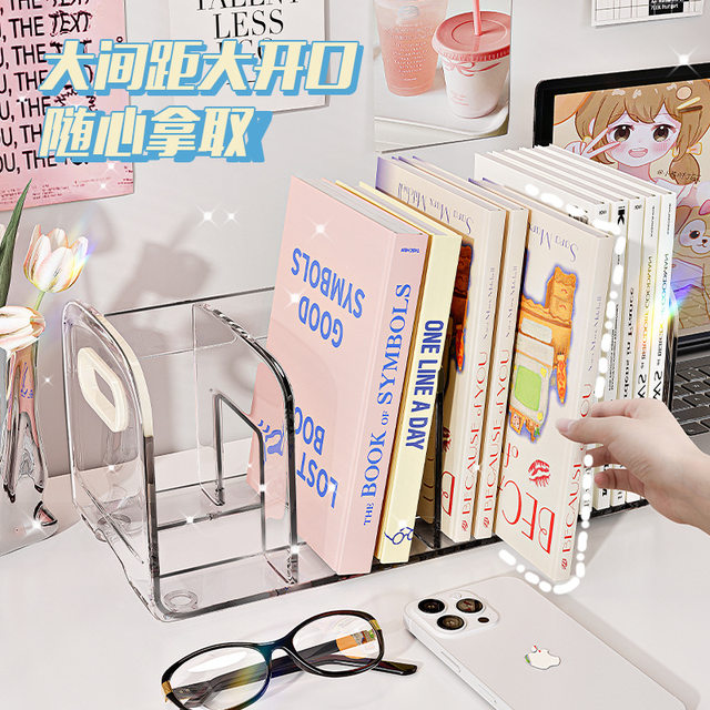 Bookstand desktop book storage rack acrylic transparent bookshelf ...