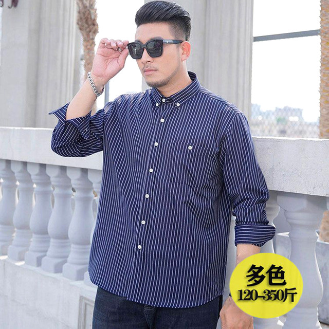 Trendy fat man business vertical striped shirt men's long sleeves plus ...