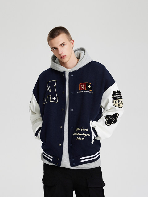 American heavyweight flocked baseball jacket, trendy autumn and winter ...