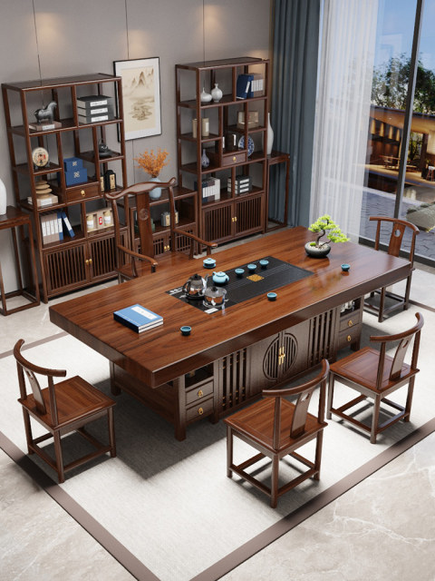 Solid wood log large board tea table and chair combination office tea ...