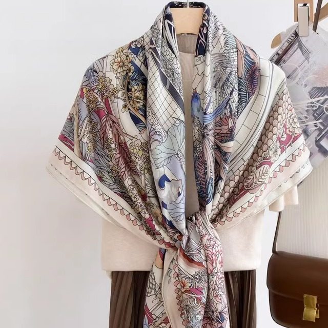 Double-sided two-color silk wool large square scarf European and ...