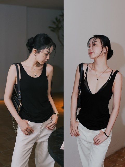 MOONA Merino Tencel wool draped soft and breathable U-neck vest reversible large V-neck halter top