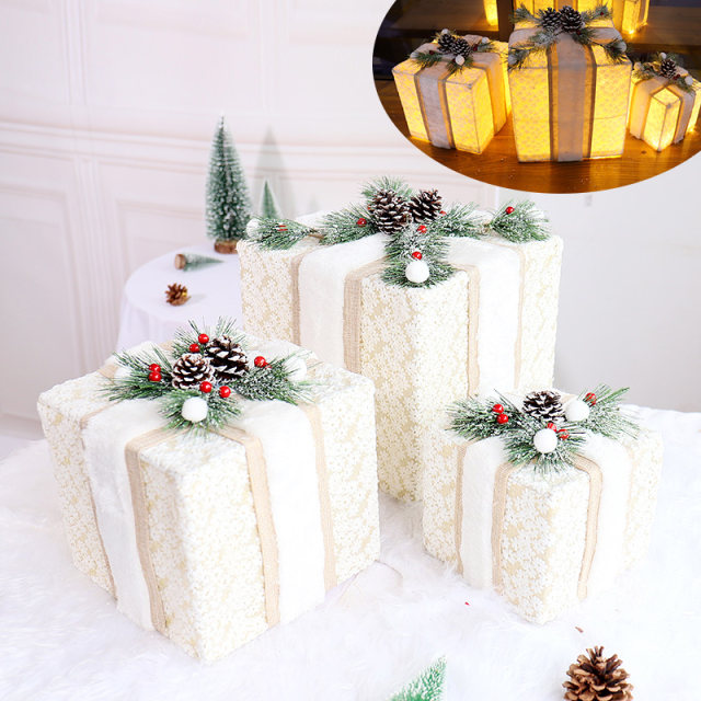 Christmas decoration gift box, illuminated with lights, display window ...