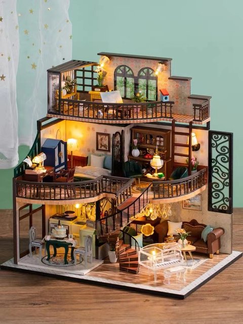 Girl's handmade gift cabin villa house model wooden assembled building ...