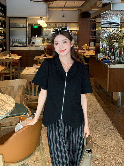 Maxixi Fat mm design zippered shoulder short-sleeved T-shirt summer large-size women's loose ...