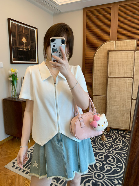 Maxixi Fat mm design zippered shoulder short-sleeved T-shirt summer ...