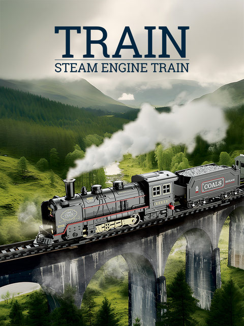 Electric locomotive retro steam track set simulation green train high ...