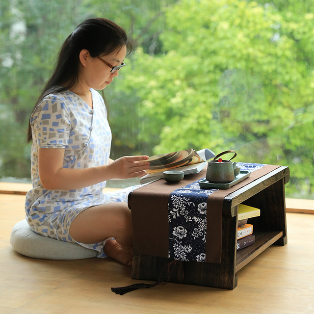 Japanese -style tatami bay window tea table solid wood foldable dwarf ...