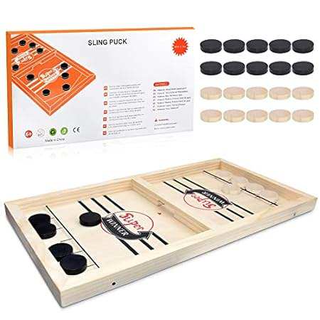 BAKAM Super Fast Sling Puck Game, Portable Table Hockey G