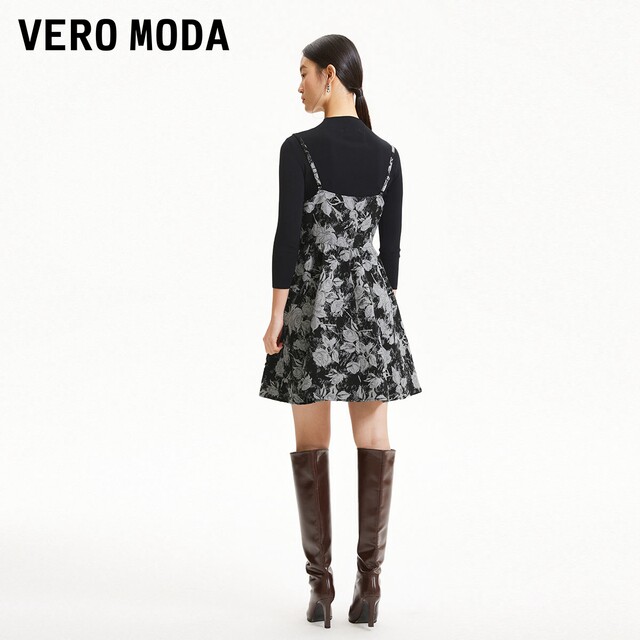 VeroModa dress 2024 autumn and winter new style half turtleneck sweater flower suspender skirt ...