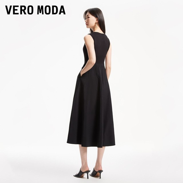VeroModa dress women's 2024 autumn new sleeveless round neck stitching A-swing simple commuter ...