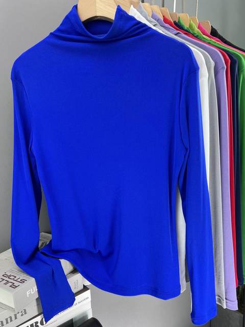 2025 spring slimming new high-neck long-sleeved T-shirt for women with ...