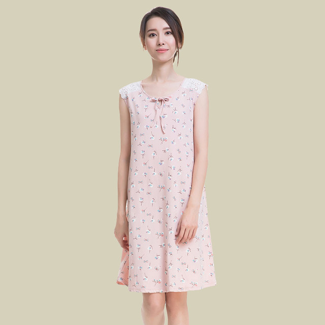 Dingguagua nightgown for women summer cotton printed loose Korean style ...
