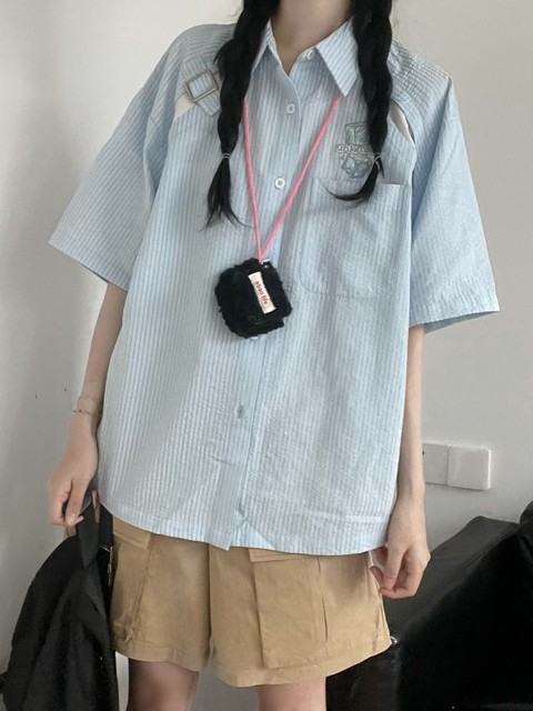 Spot summer bubble grid cool lace suspender skirt shirt shorts set