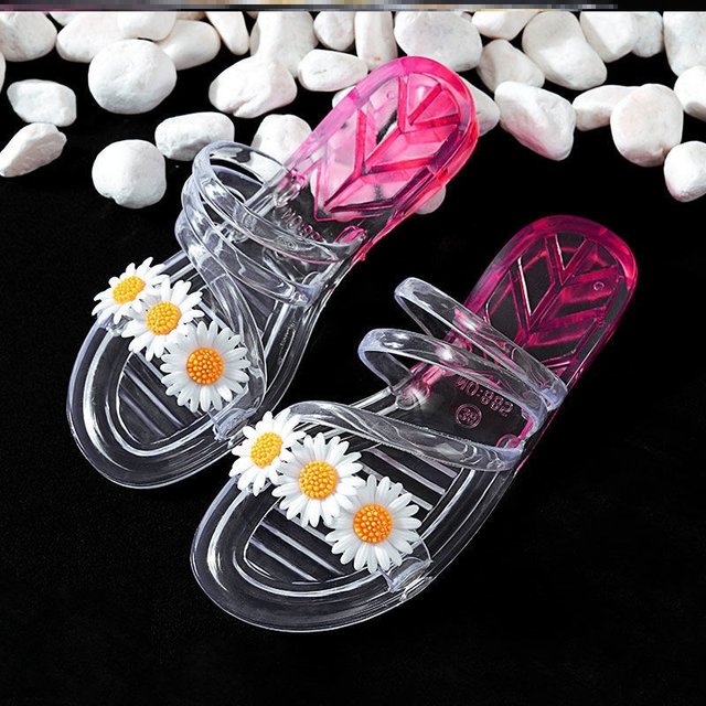 Transparent jelly crystal slippers for women, flat bottom, summer ripe ...