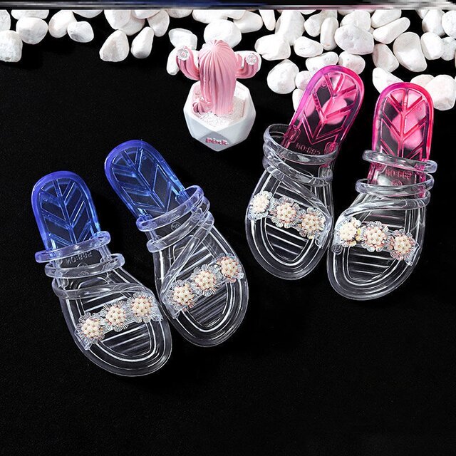 Transparent jelly crystal slippers for women, flat bottom, summer ripe ...