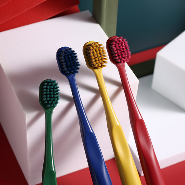 Wide-head toothbrush with soft bristles for adult Japanese men and ...