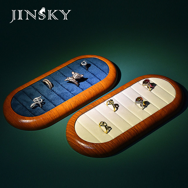 Jinshijue solid wood grain microfiber ring tray velvet jewelry display ...