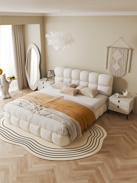 Puff bed modern minimalist bedroom girl tatami technology velvet soft ...