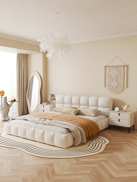 Puff bed modern minimalist bedroom girl tatami technology velvet soft ...