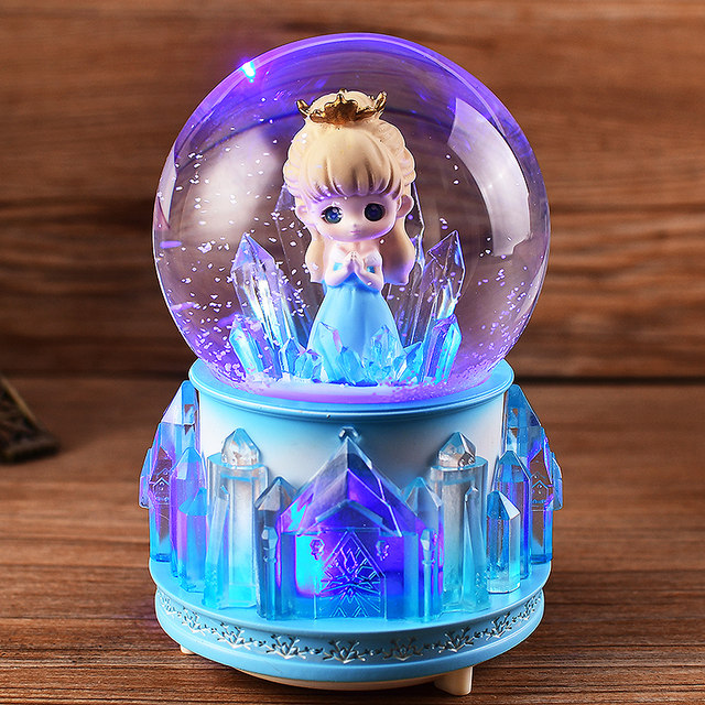 Castle Princess Crystal Ball Music Box Music Box Snow Falling Rotating ...