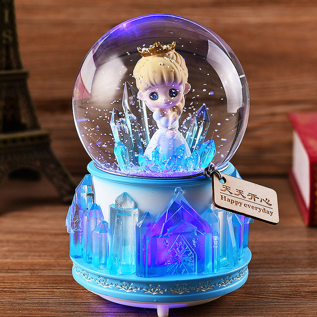 Castle Princess Crystal Ball Music Box Music Box Snow Falling Rotating ...