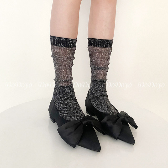 Dongdongyao bright silk splicing socks women's mid-tube spring and ...
